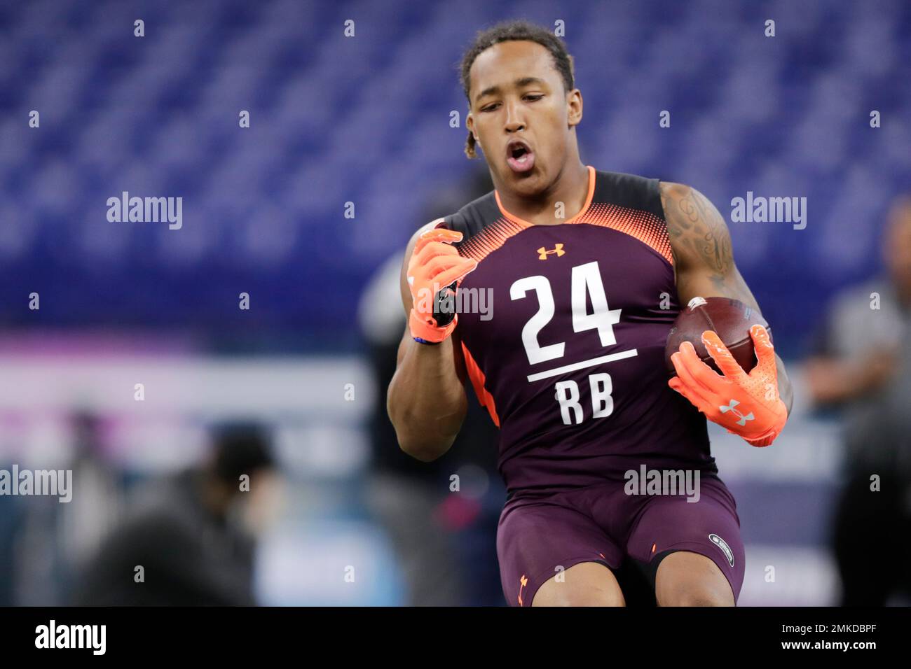 Kentucky running back Benny Snell Jr. runs a drill at the NFL football ...