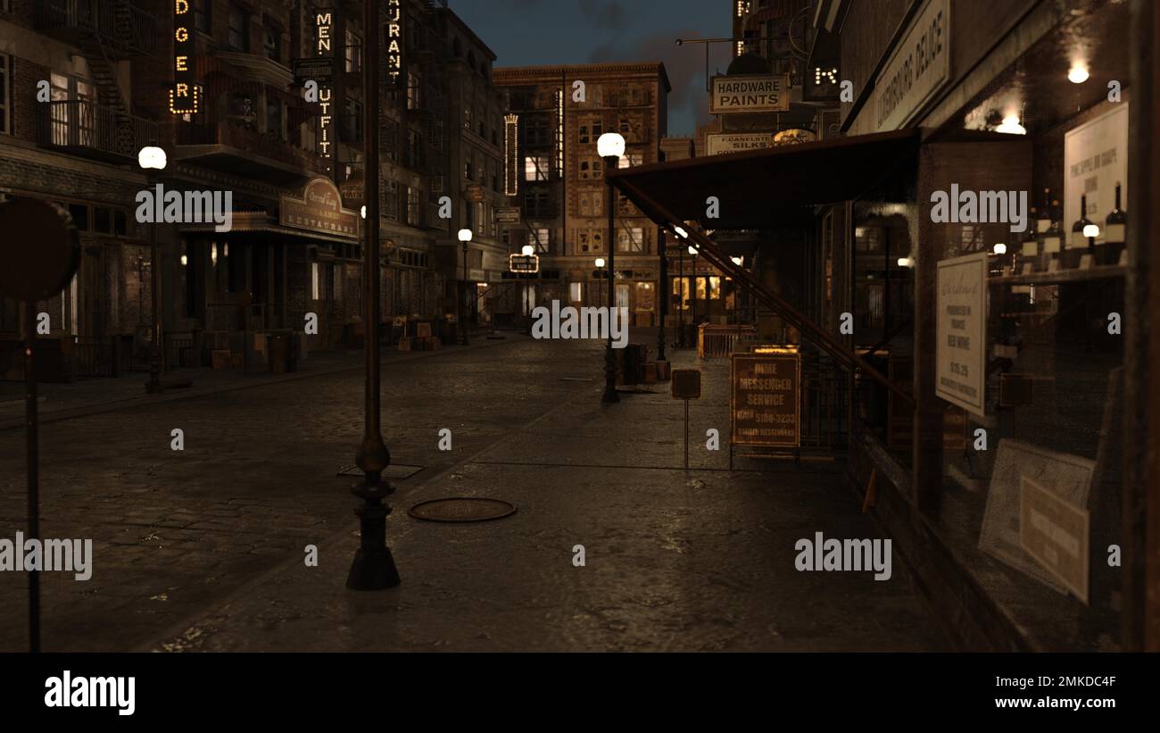 3D-illustration of a history streer of the roaring twenties 1920 Stock ...