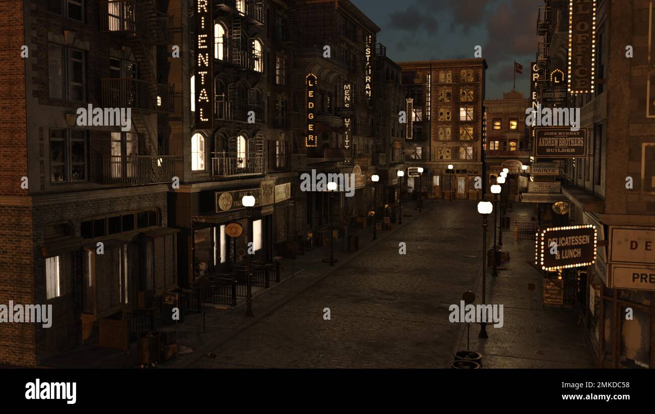 3D-illustration of a history streer of the roaring twenties 1920 Stock ...