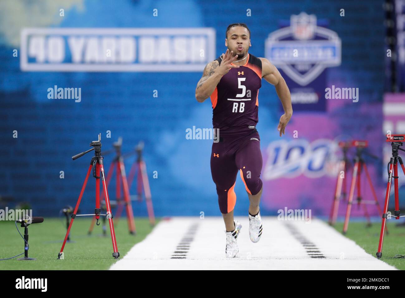 Washington running back Myles Gaskin runs the 40-yard dash at the NFL ...