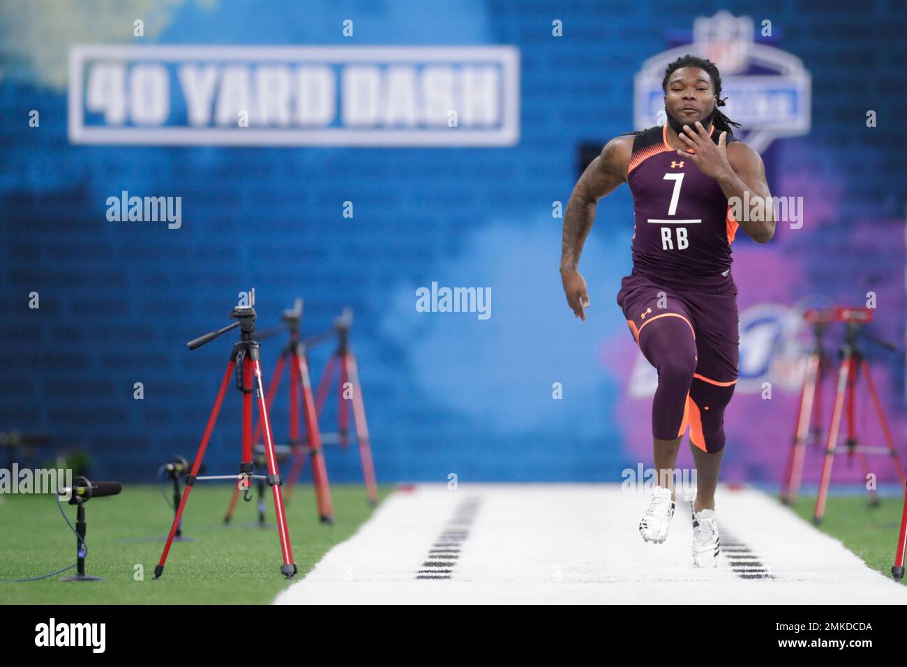 Memphis running back Darrell Henderson runs the 40-yard dash at the NFL ...