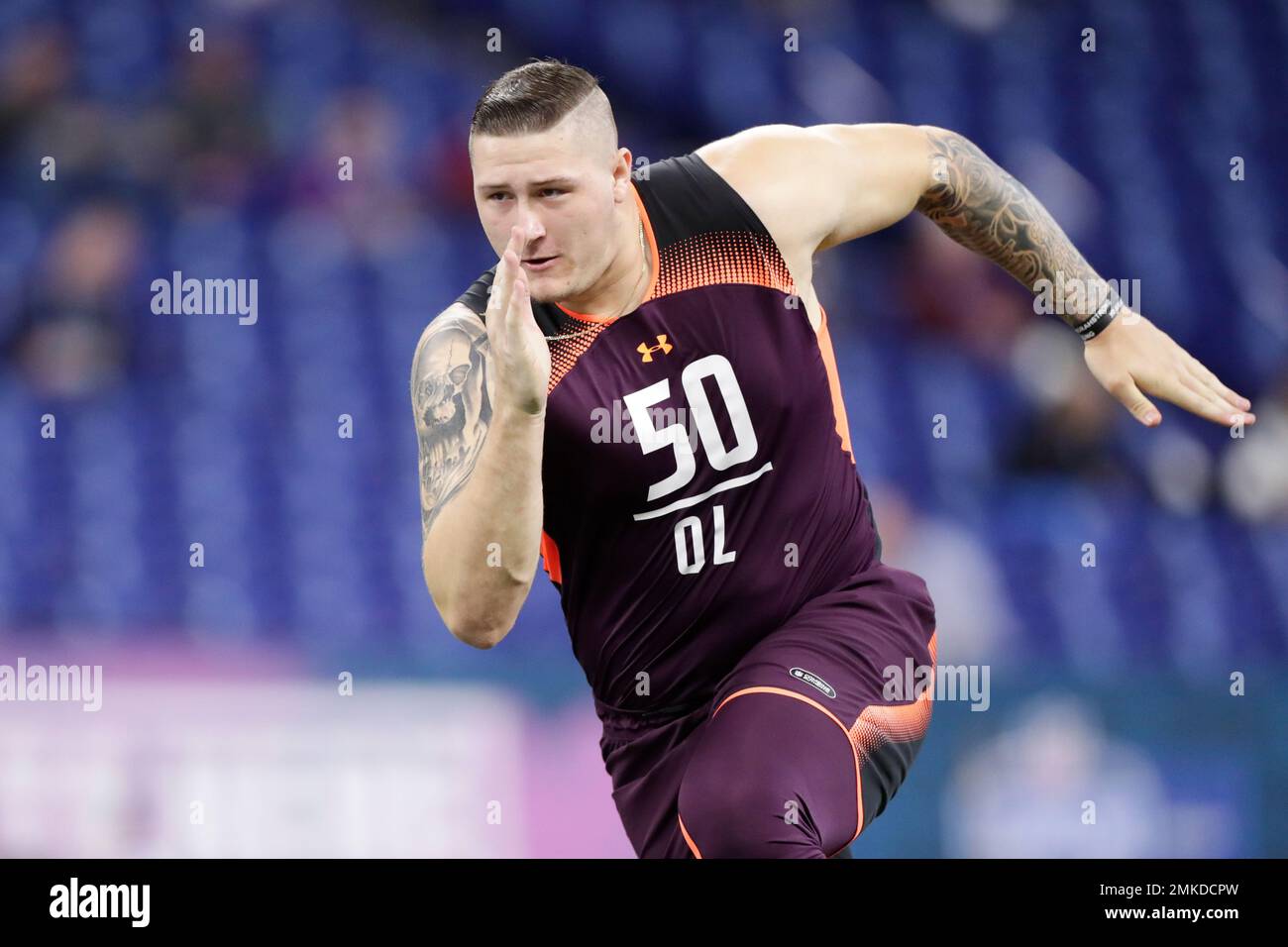 San Diego State offensive lineman Tyler Roemer runs a drill at the NFL ...