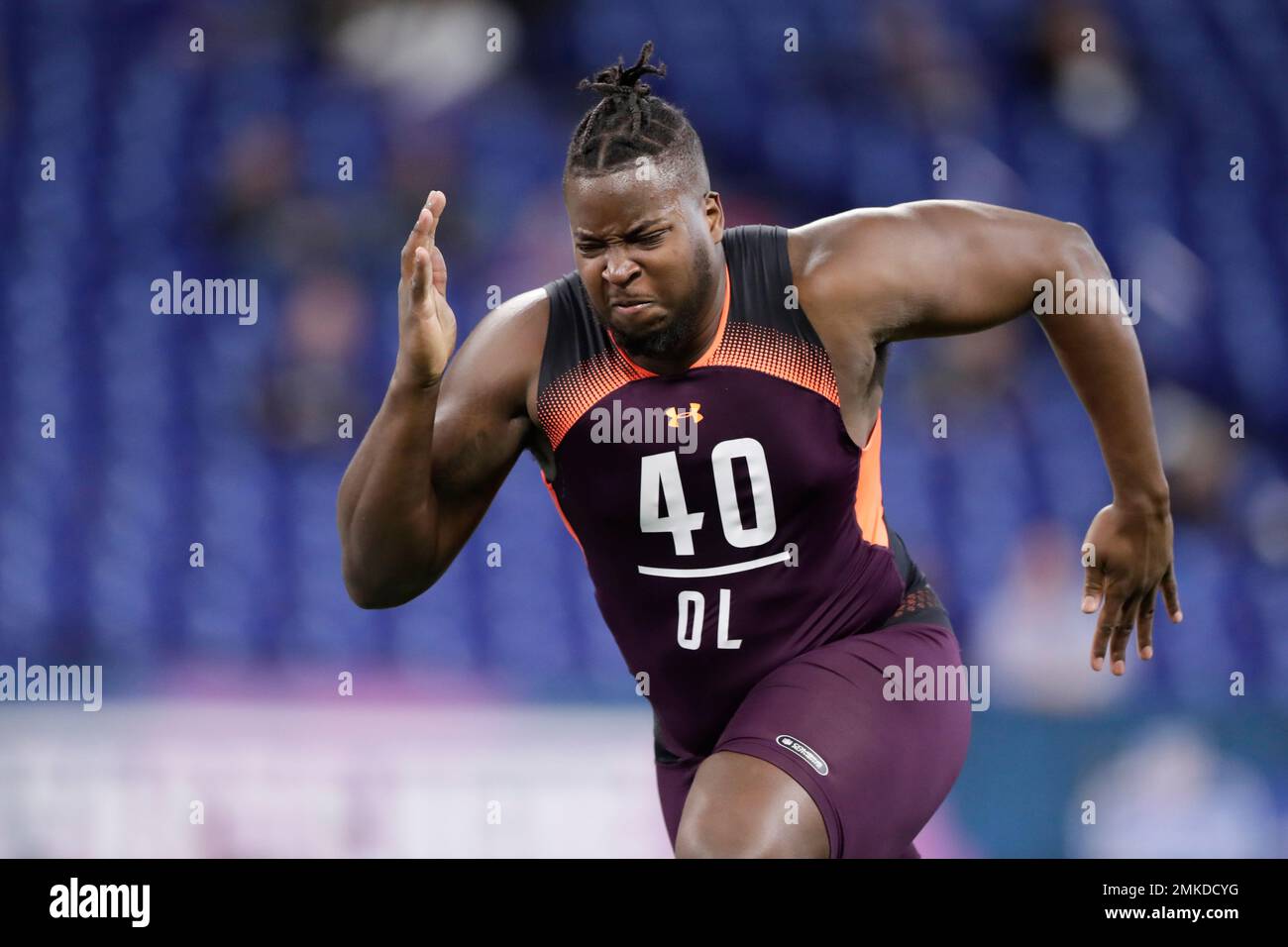 Morgan State offensive lineman Joshua Miles runs a drill at the NFL ...