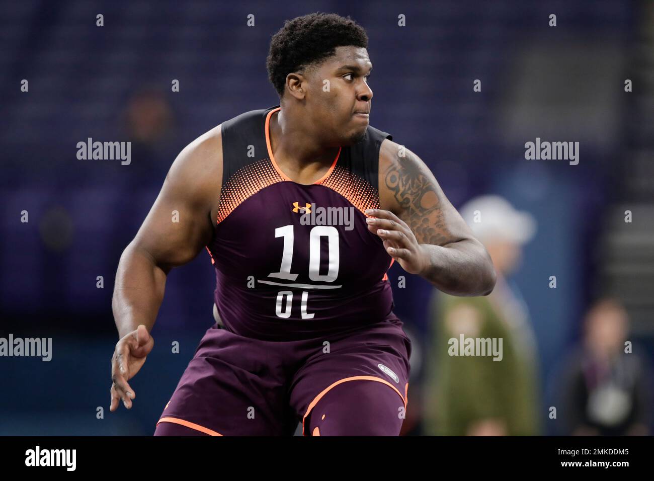 South Carolina offensive lineman Dennis Daley runs a drill at the NFL ...