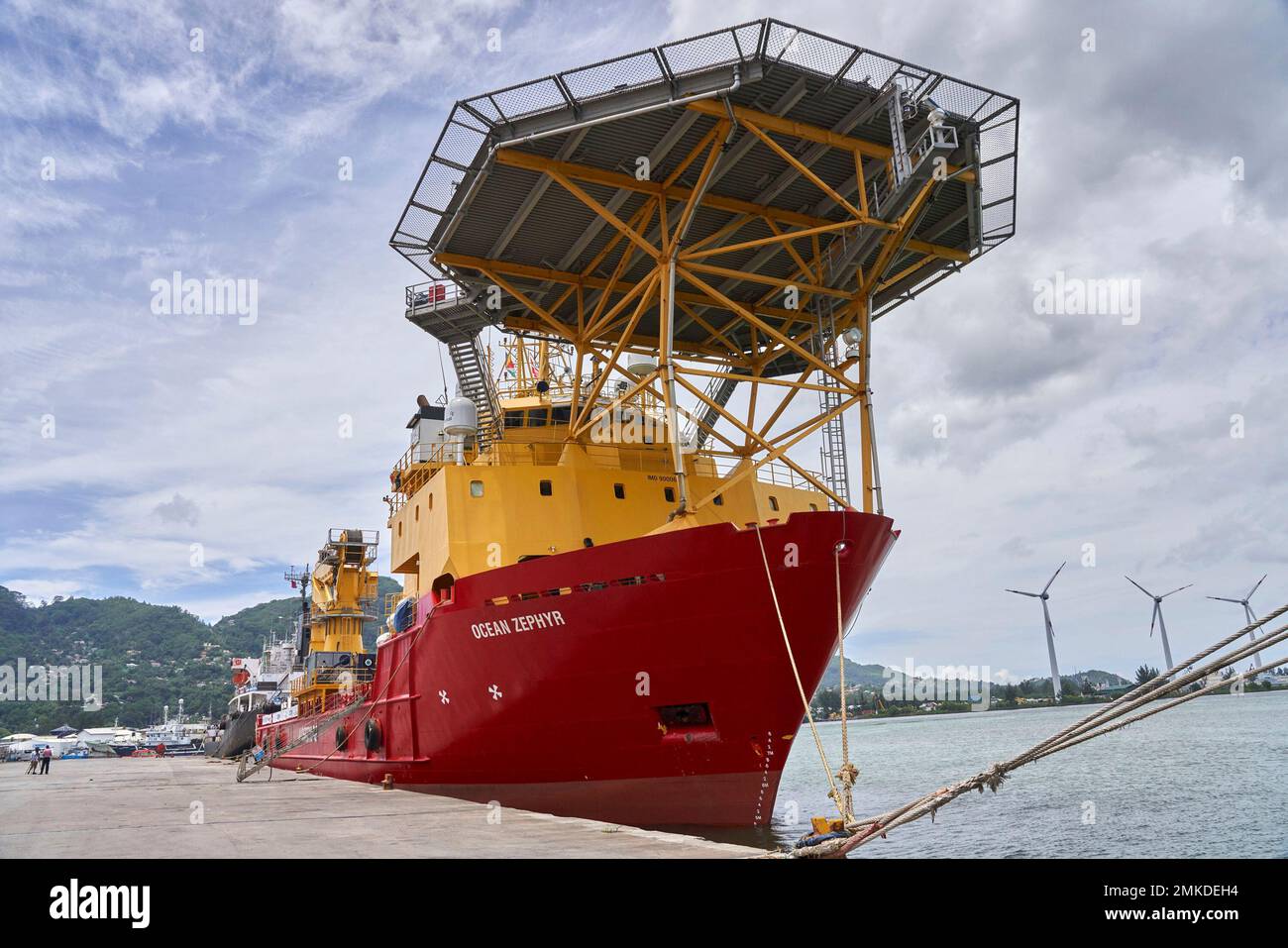 The research vessel Ocean Zephyr docked in Victoria, the Seychelles, on ...