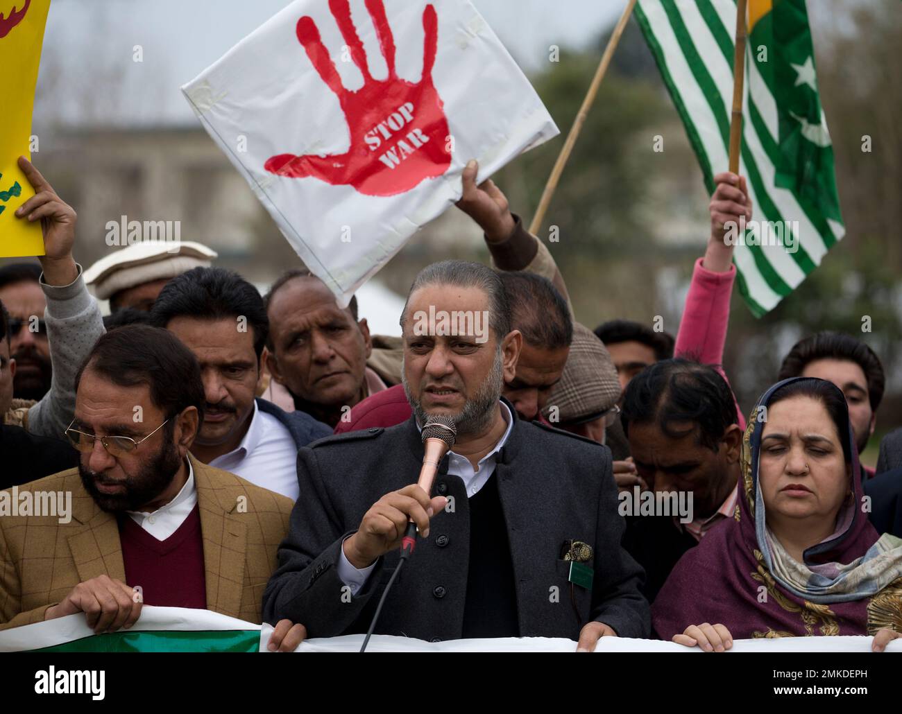 Sardar Ateeq, former Prime Minister of Pakistani Kashmir, addresses an ...