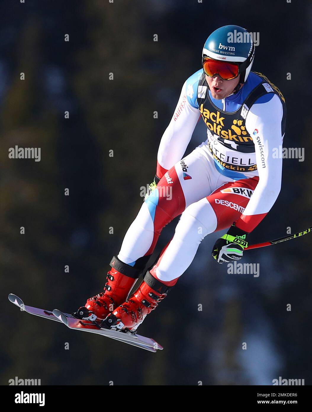 Switzerland's Niels Hintermann speeds down the course during a training ...