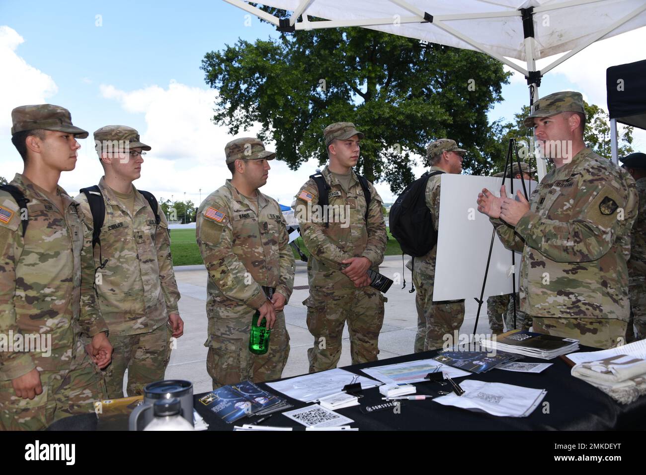 Capt. Byron Zajdel, right, 1st Space Brigade operations officer, speaks ...