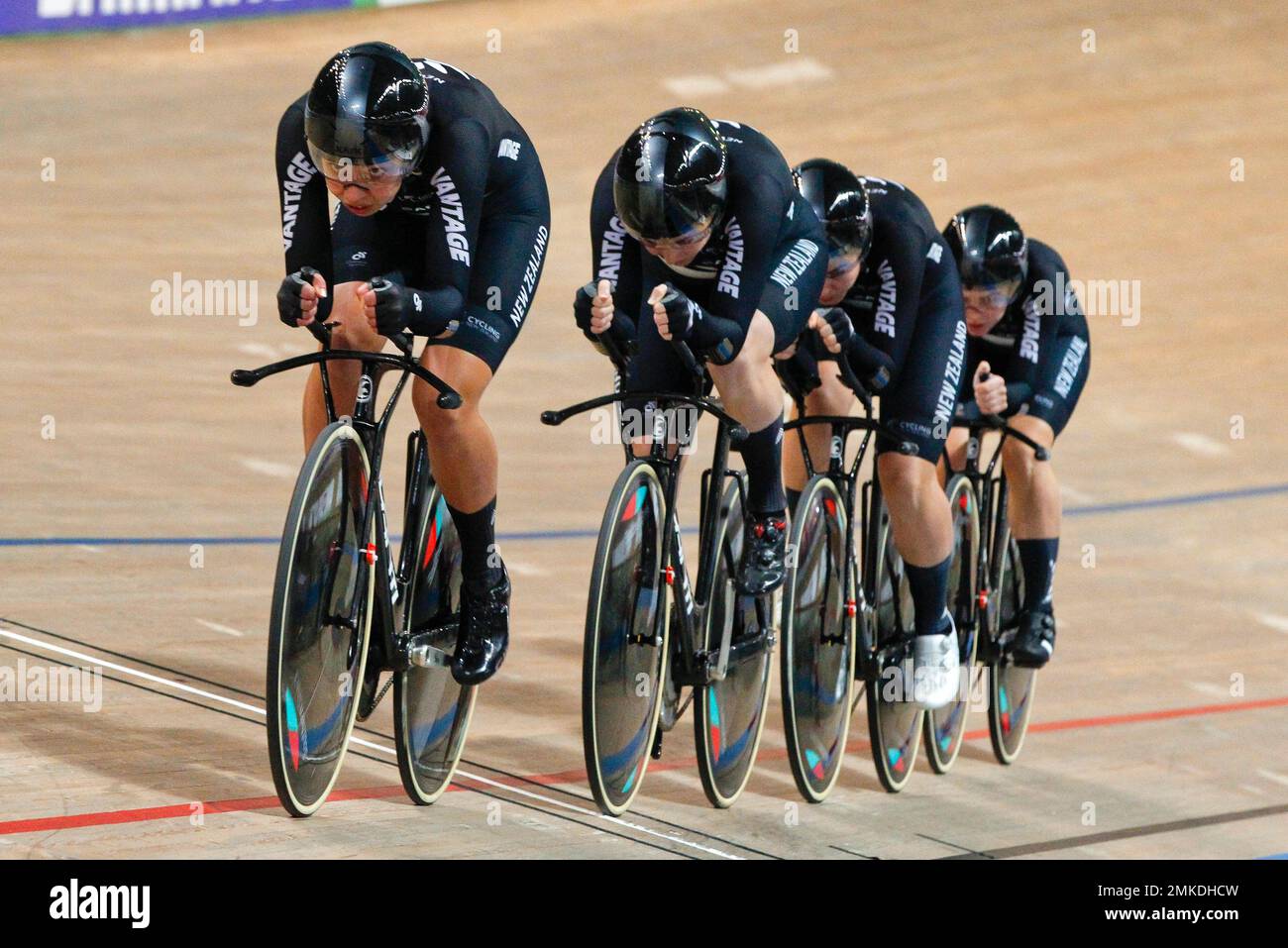 Team New Zealand's riders compete in the women's team pursuit ...