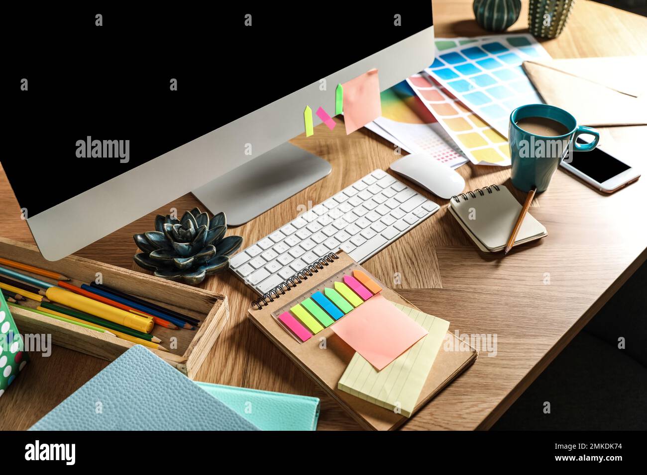 Designer's workplace with modern computer and color palettes Stock ...