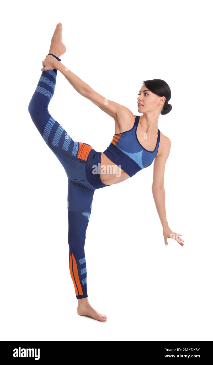 Professional young acrobat exercising on white background Stock Photo ...