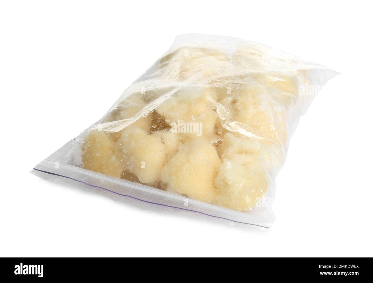 Frozen cauliflower florets in plastic bag isolated on white. Vegetable ...