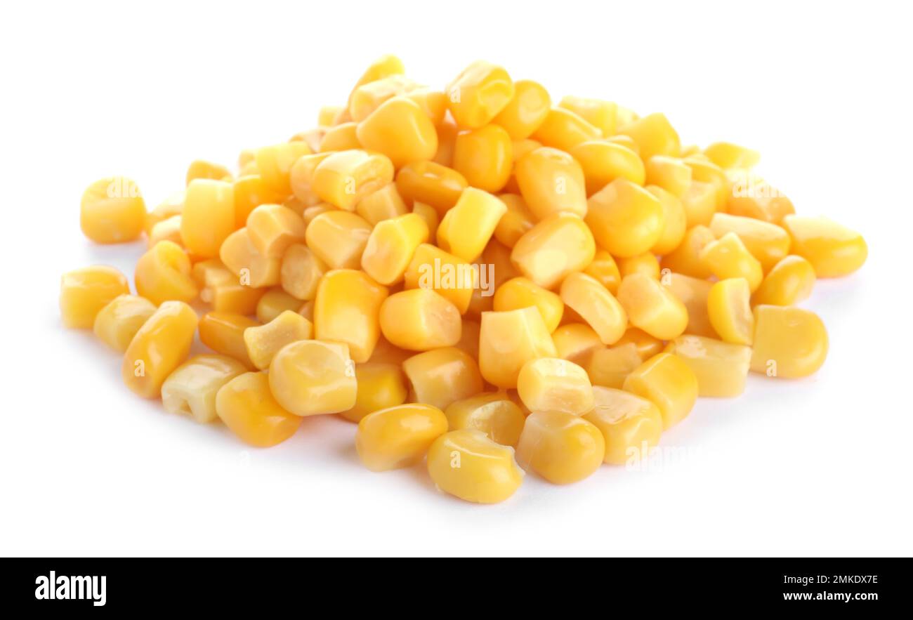 Pile of delicious canned corn isolated on white Stock Photo - Alamy