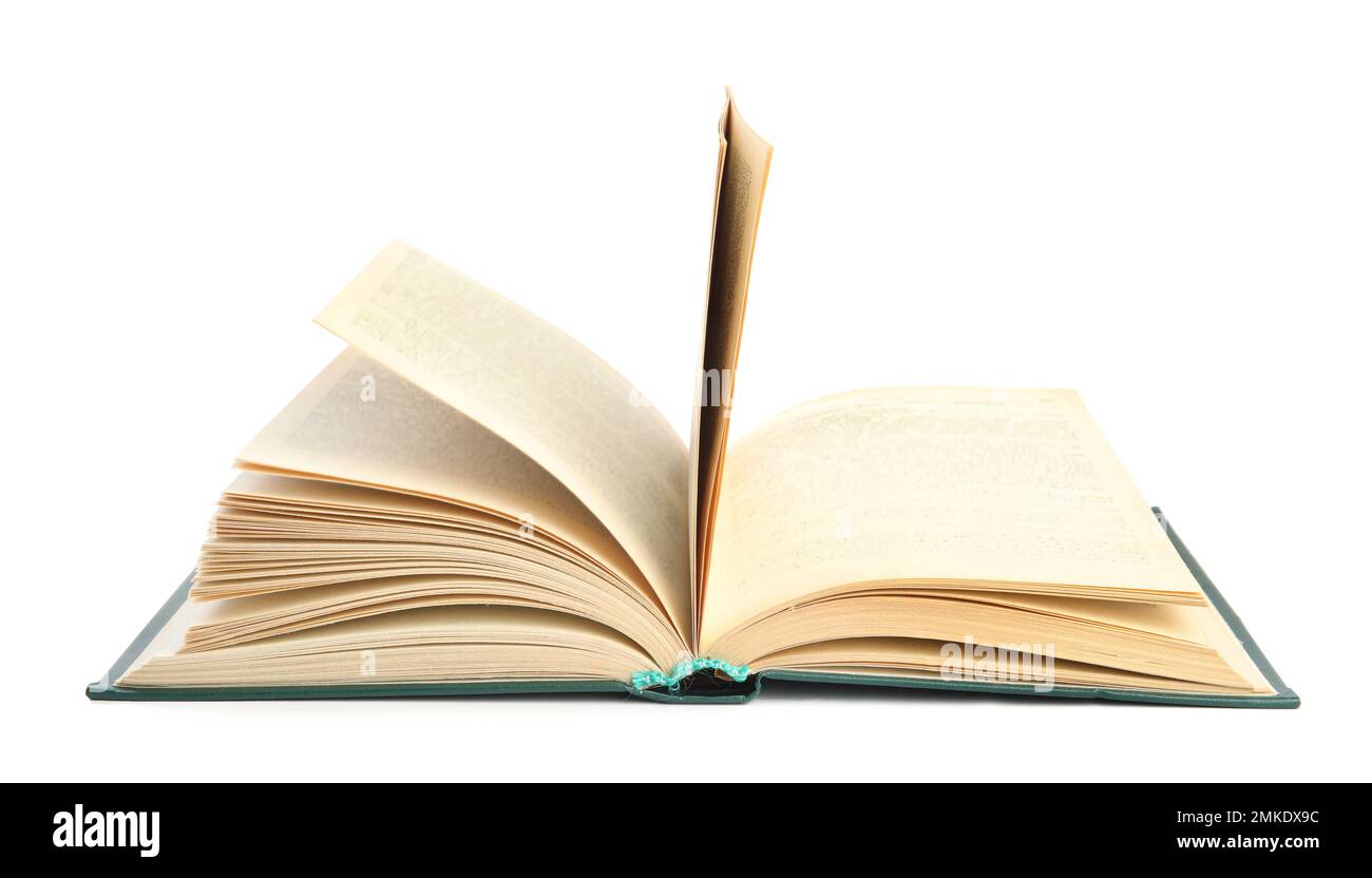 Open book with hard cover isolated on white Stock Photo - Alamy