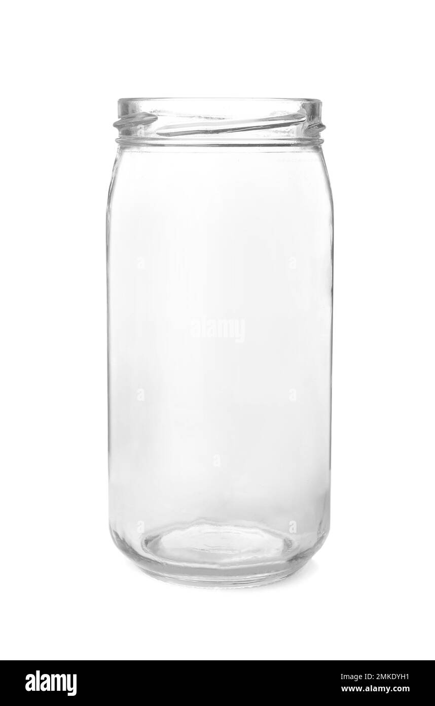 Open empty glass jar isolated on white Stock Photo - Alamy