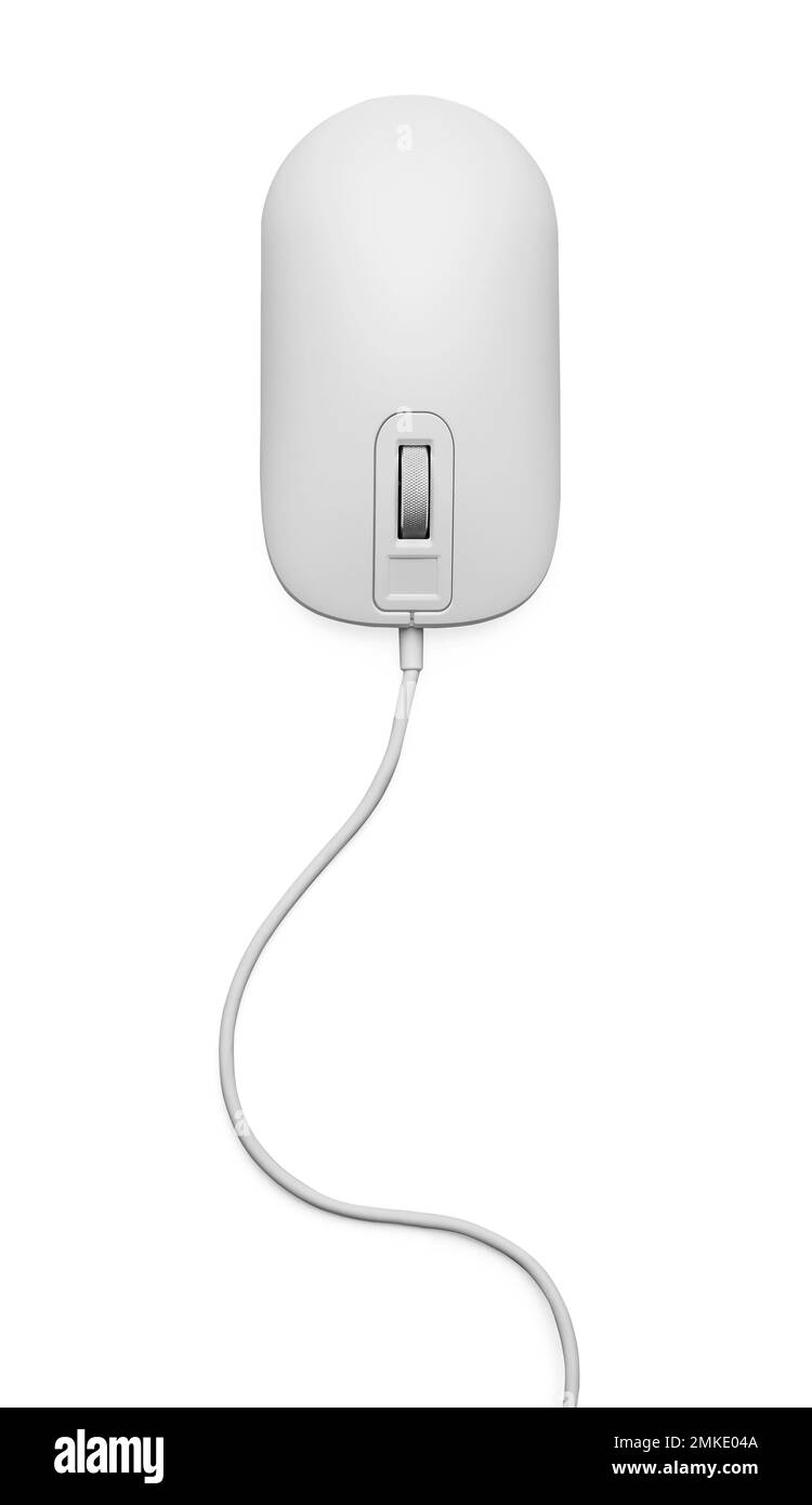 Modern wired computer mouse isolated on white, top view Stock Photo - Alamy