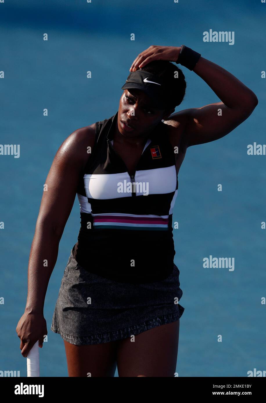 Sloane Stephens of the U.S. stretches her neck during her match against ...