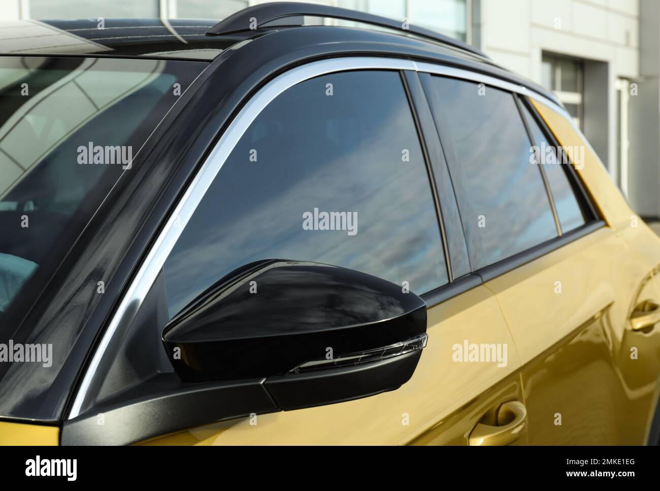Modern car with tinting foil on window outdoors, closeup Stock Photo ...