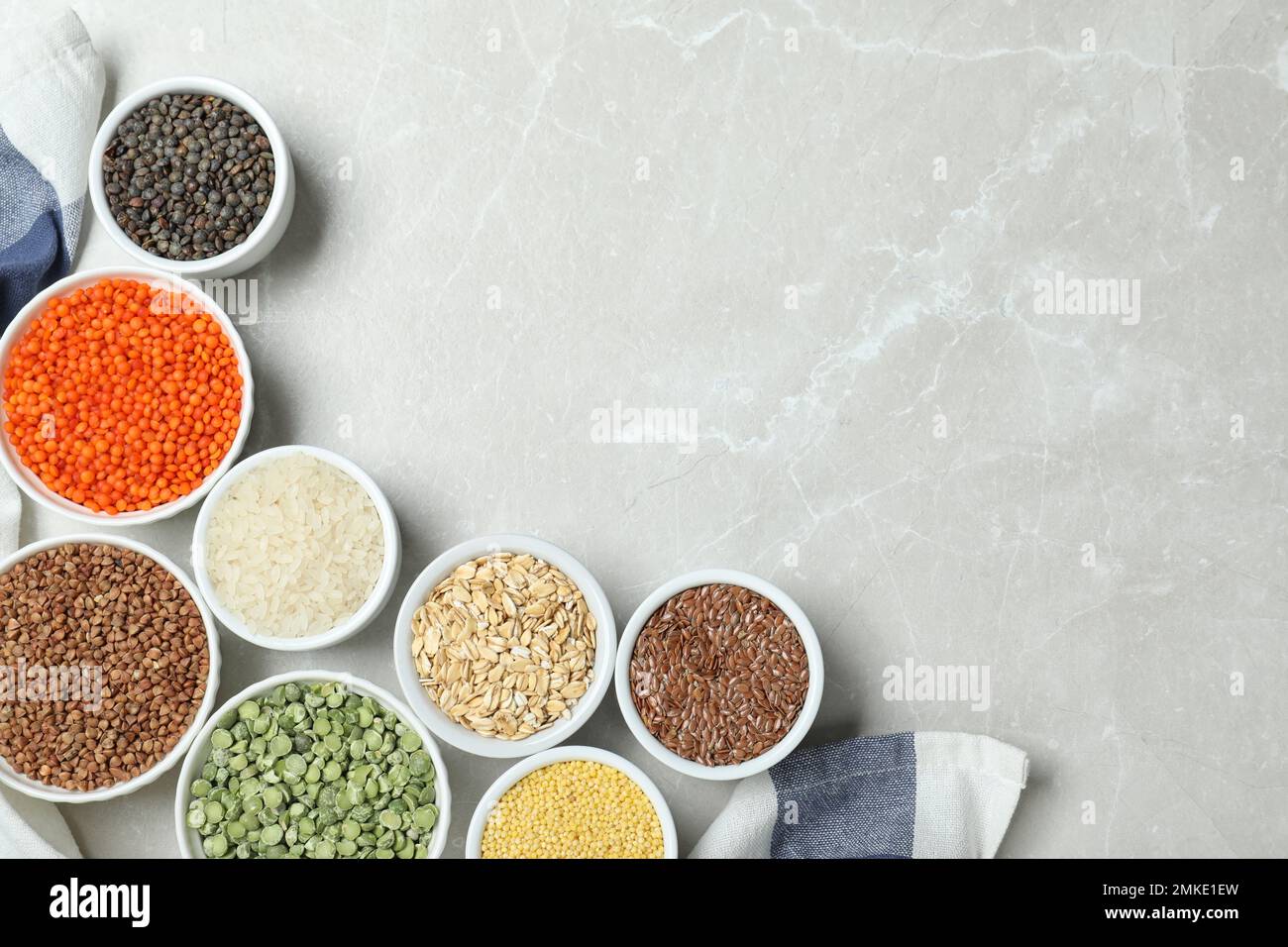 Flat lay composition with different types of legumes and cereals on ...