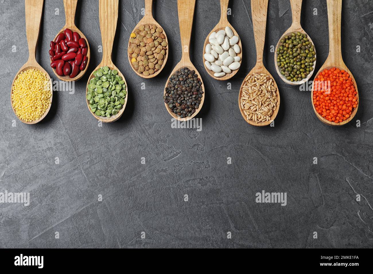 Flat lay composition with different types of legumes and cereals on ...
