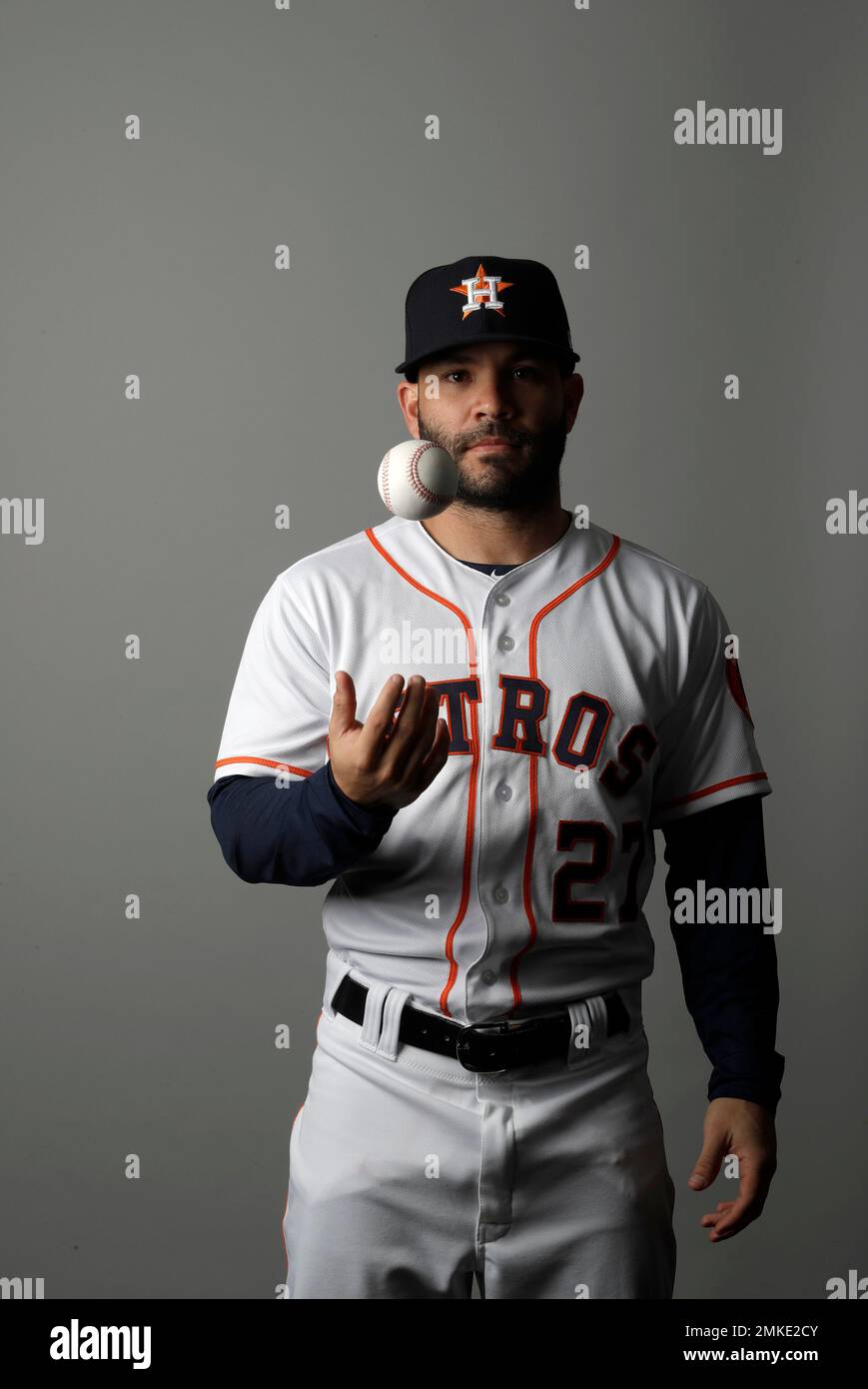This is a 2019 photo of Jose Altuve of the Houston Astros baseball team ...