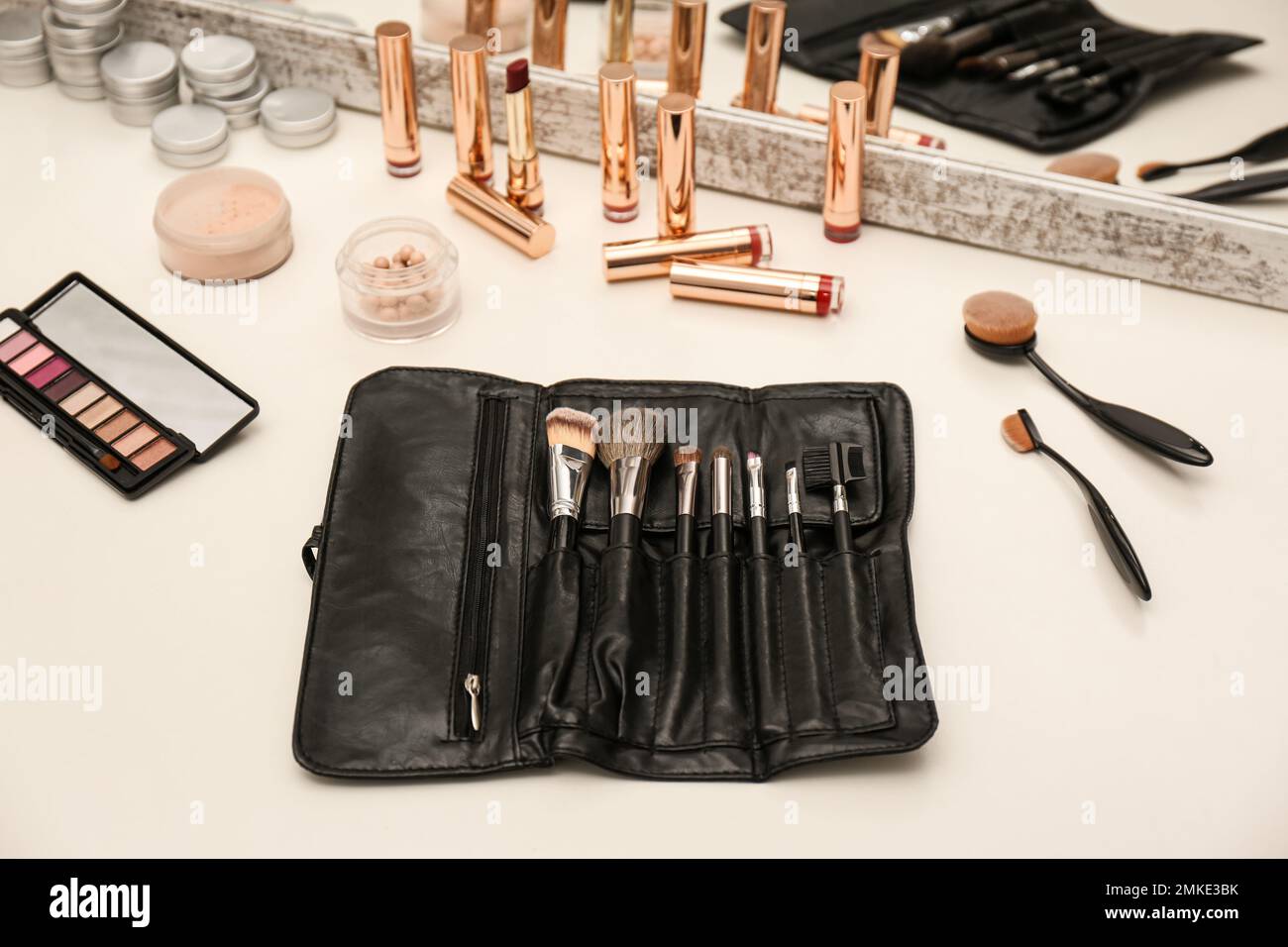 Professional makeup artists workplace with tools and cosmetic Stock ...