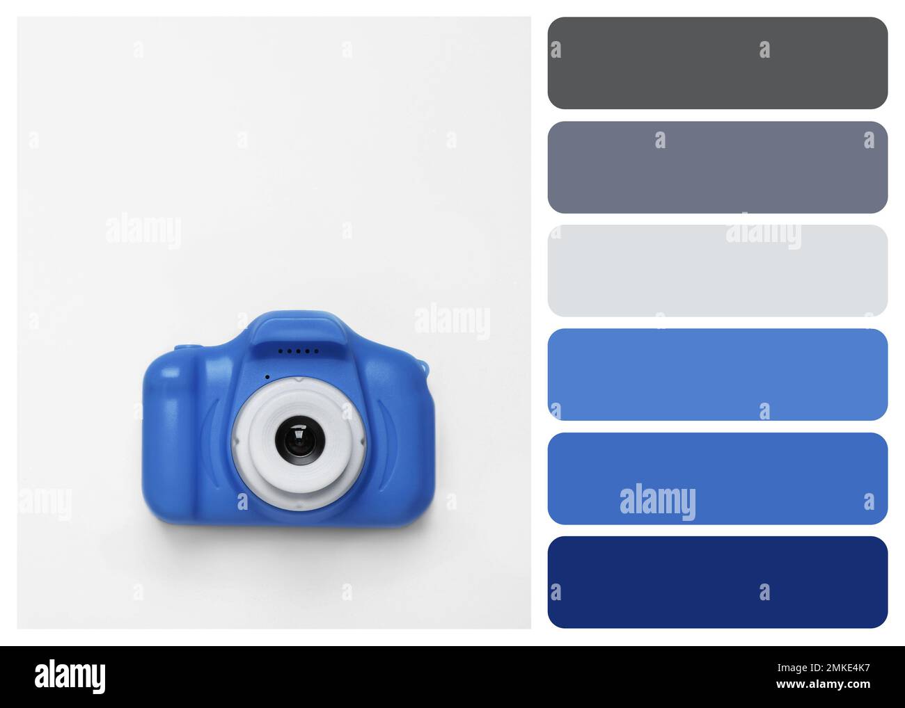 Toy camera on white background, top view. Color of the year 2020 ...