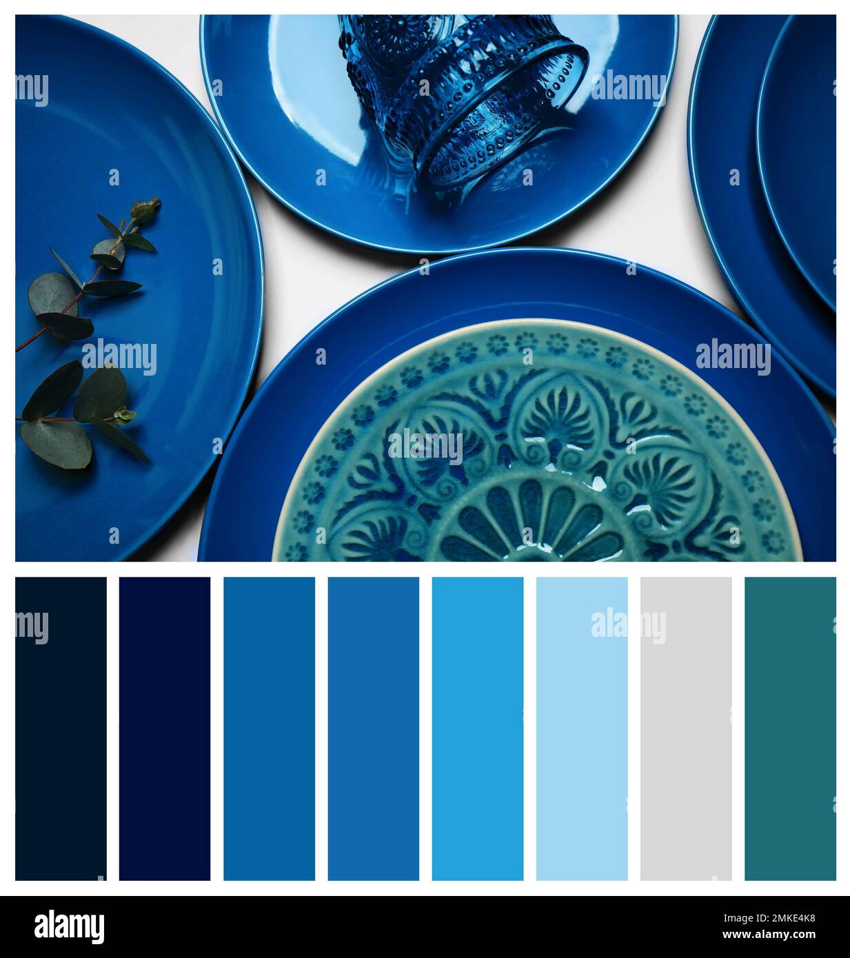 Flat lay composition inspired by color of the year 2020 (Classic blue ...