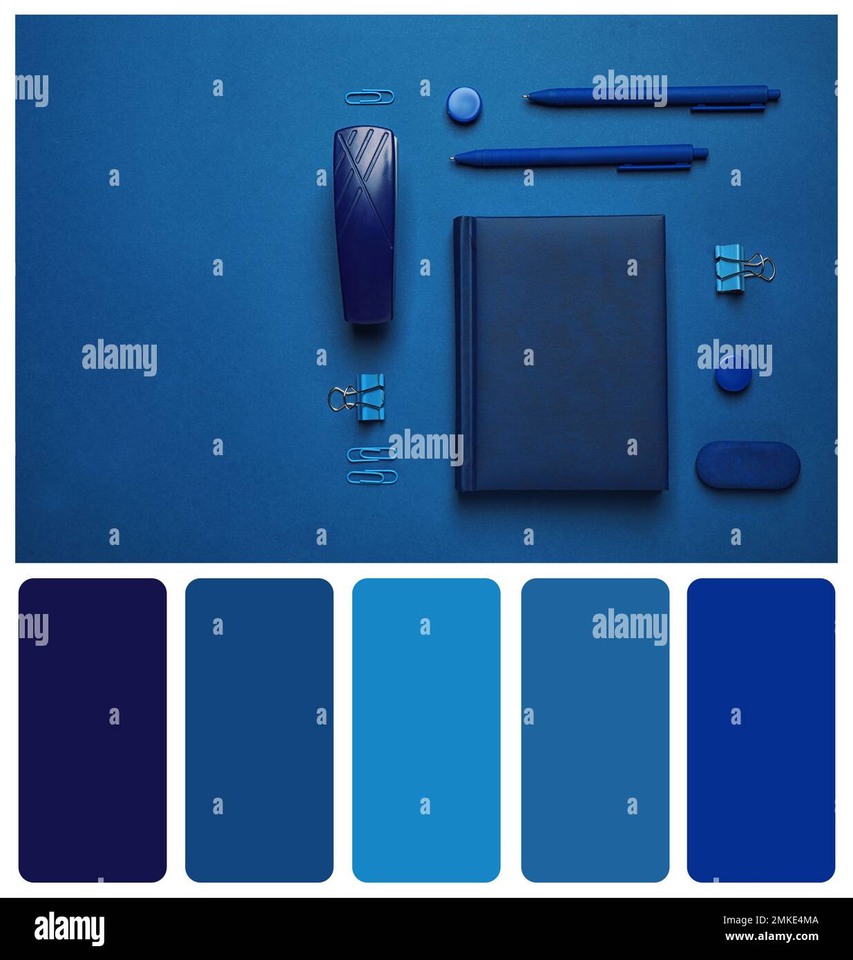 Flat lay composition inspired by color of the year 2020 (Classic blue ...