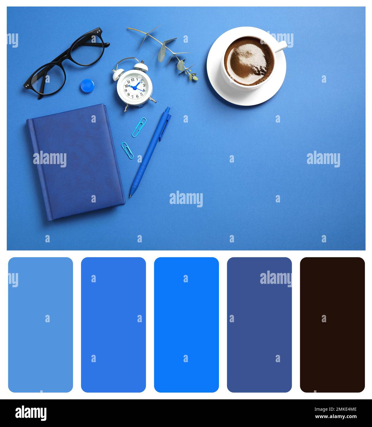 Flat lay composition inspired by color of the year 2020 (Classic blue ...