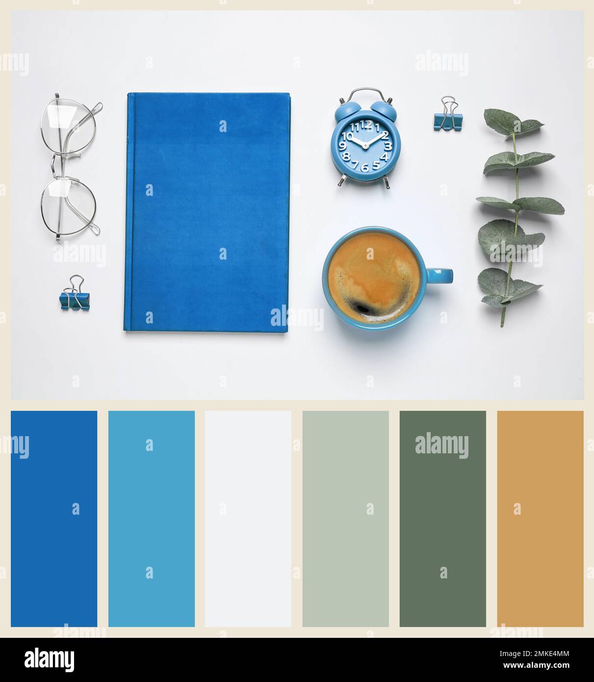 Flat lay composition inspired by color of the year 2020 (Classic blue ...