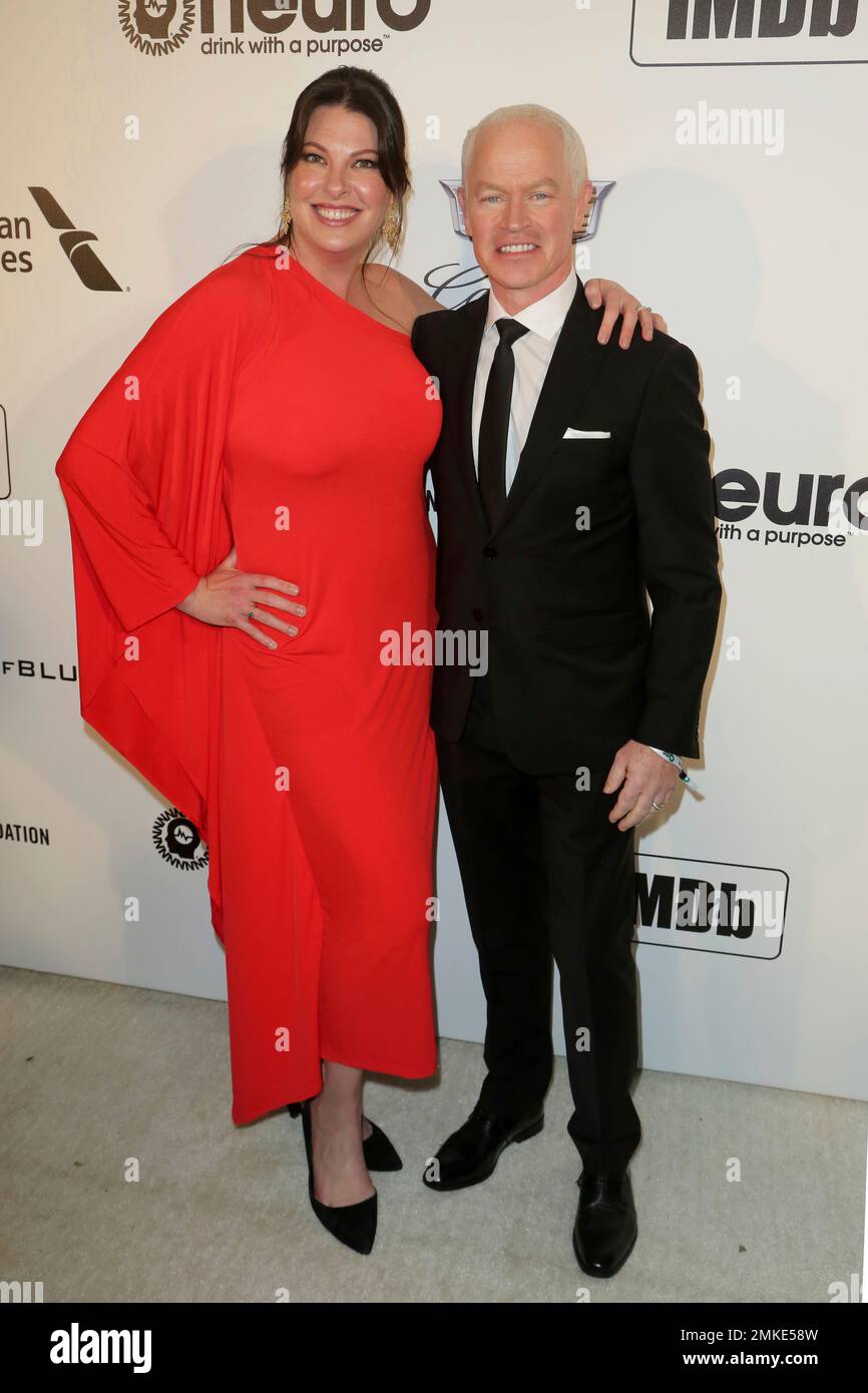 Ruve McDonough, left, and Neal McDonough arrive at the 2019 Elton John ...