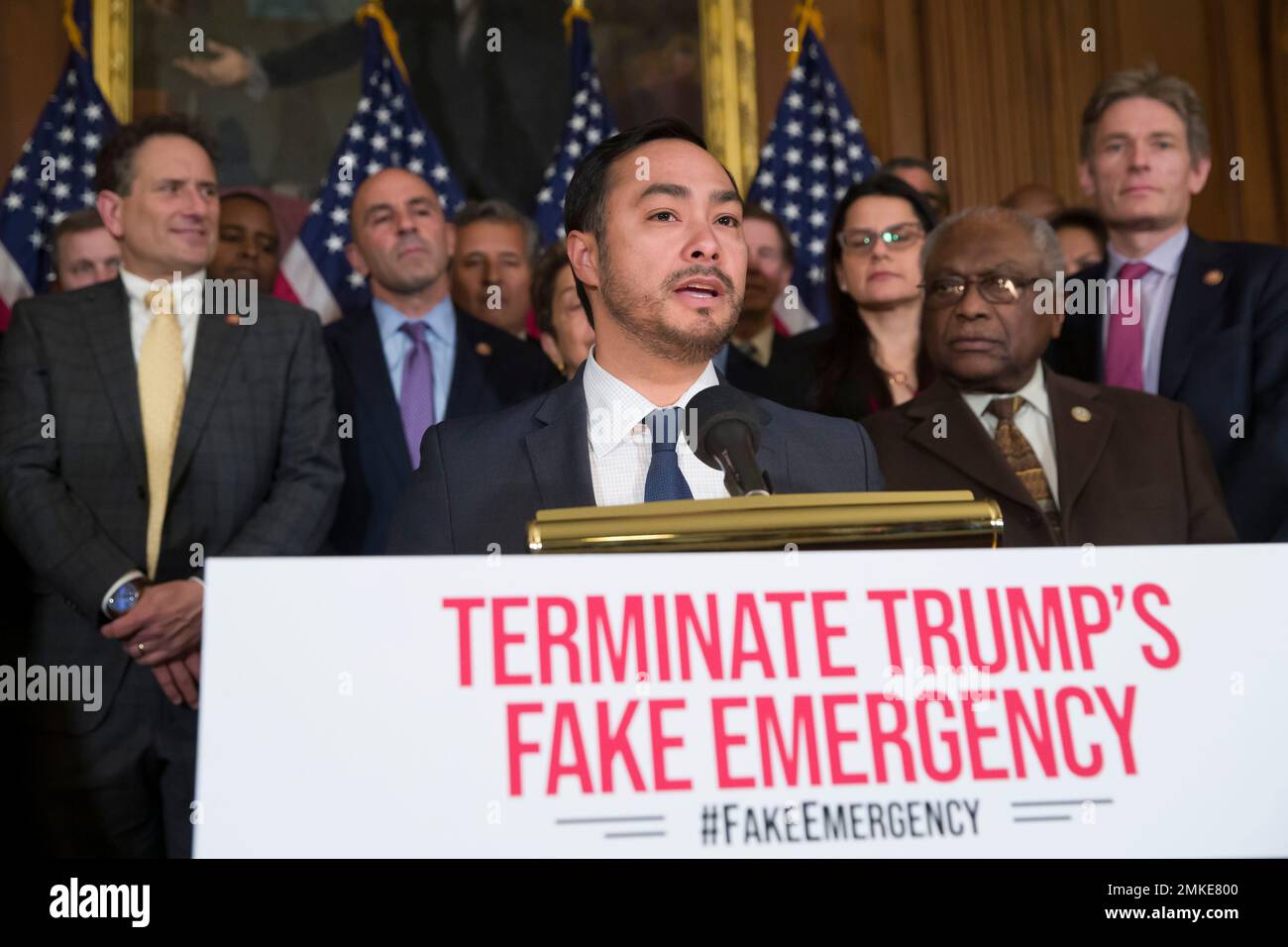 Rep. Joaquin Castro, D-Texas, accompanied by other member of Congress ...