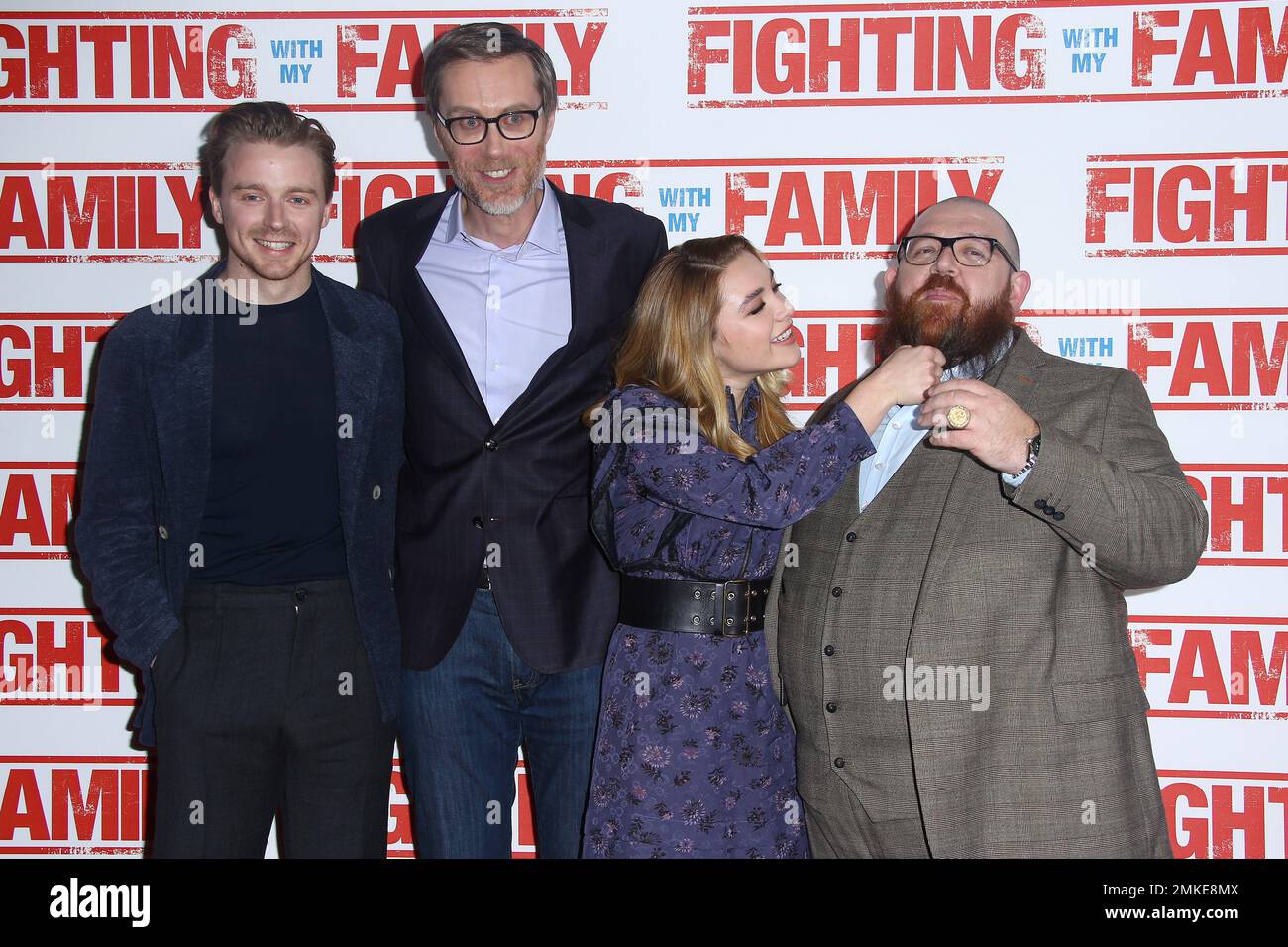 Actors Jack Lowden, left, Nick Frost, right and Florence Pugh, centre ...