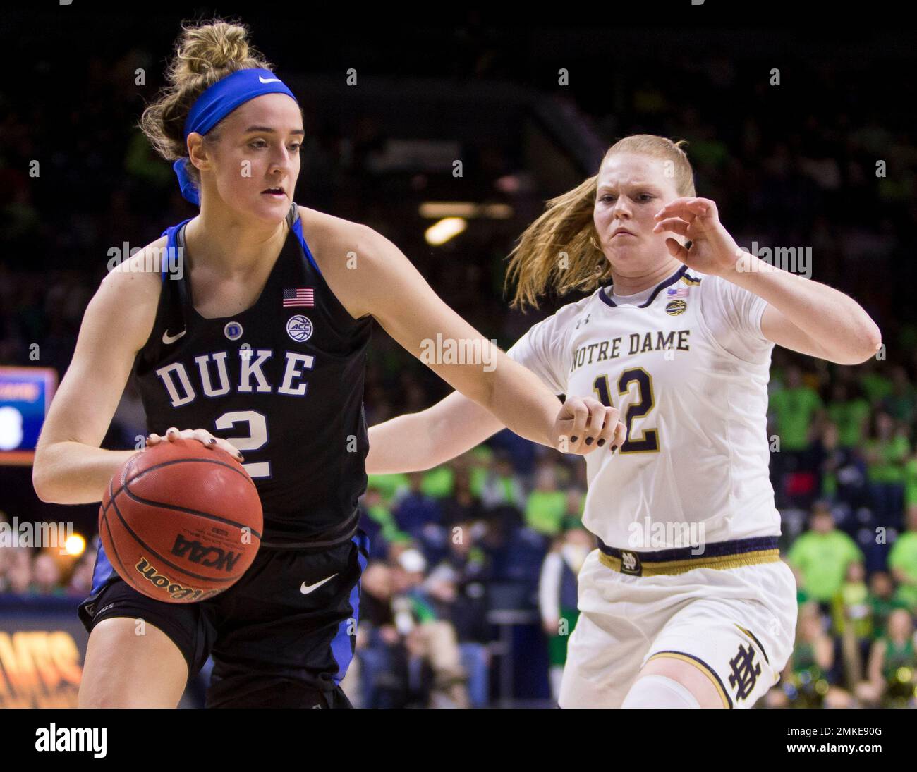Duke's Haley Gorecki (2) moves by Notre Dame's Abby Prohaska (12 ...