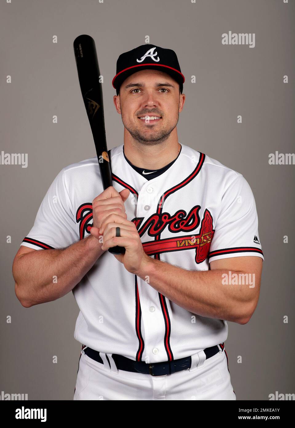 This is a 2019 photo of Adam Duvall of the Atlanta Braves baseball team ...