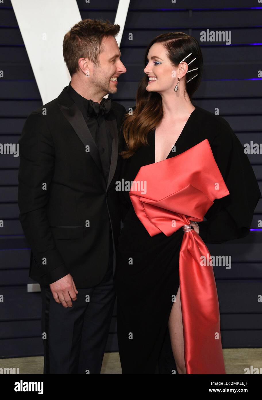 Chris Hardwick, left, and Lydia Hearst arrive at the Vanity Fair Oscar ...