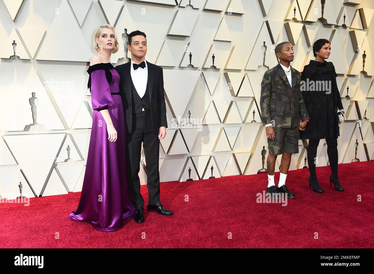Lucy Boynton, from left, Rami Malek, Pharrell Williams, and Helen ...