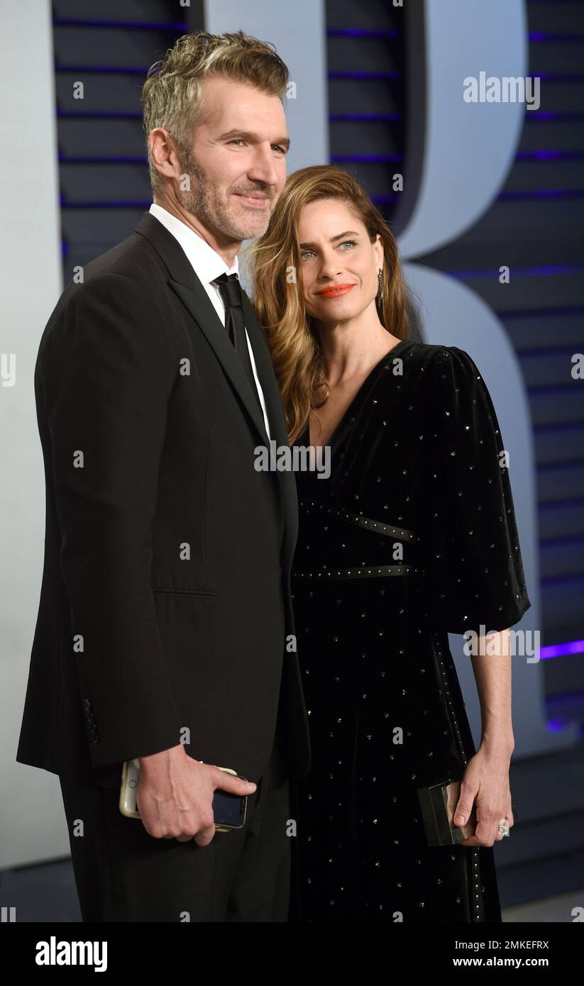David Benioff, left, and Amanda Peet arrive at the Vanity Fair Oscar ...