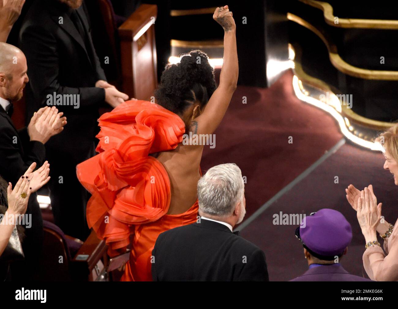 Hannah Beachler reacts in the audience as she is announced winner of ...