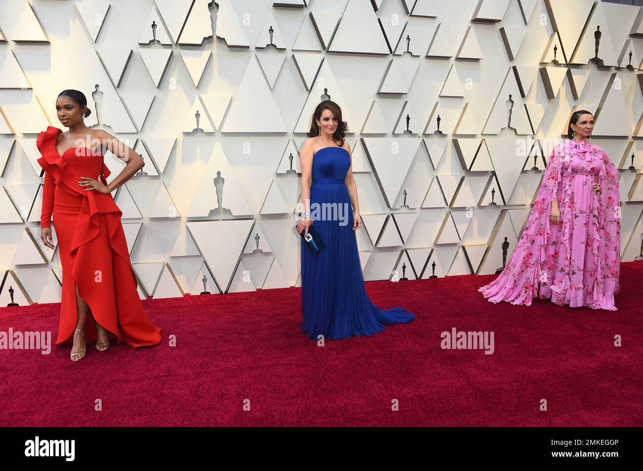 Jennifer Hudson, from left, Tina Fey, and Maya Rudolph arrive at the ...