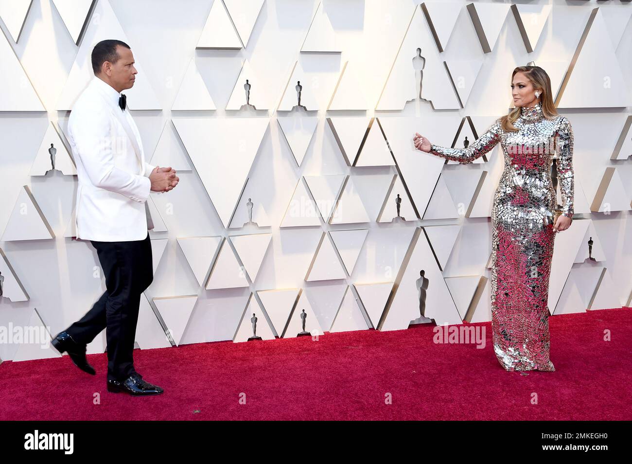Alex Rodriguez, left, and Jennifer Lopez arrive at the Oscars on Sunday ...
