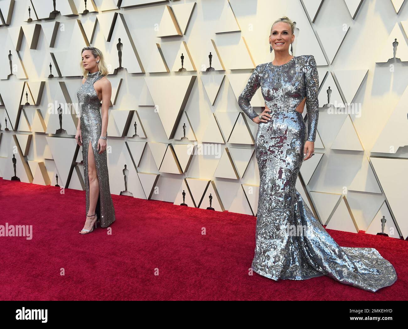 Brie Larson, left, and Molly Sims arrive at the Oscars on Sunday, Feb ...