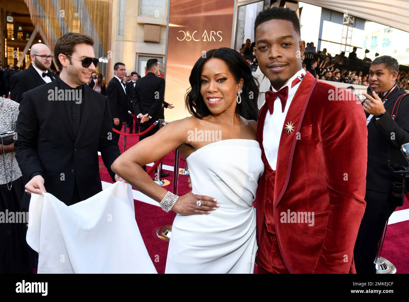 Regina King, left, and Stephan James arrive at the Oscars on Sunday ...