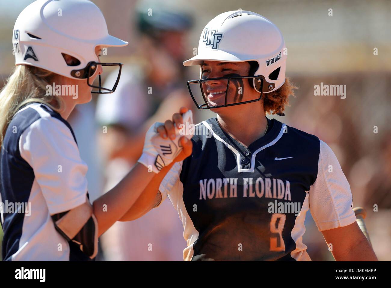 Navia Penrod of North Florida celebrates scoring against Manhattan ...