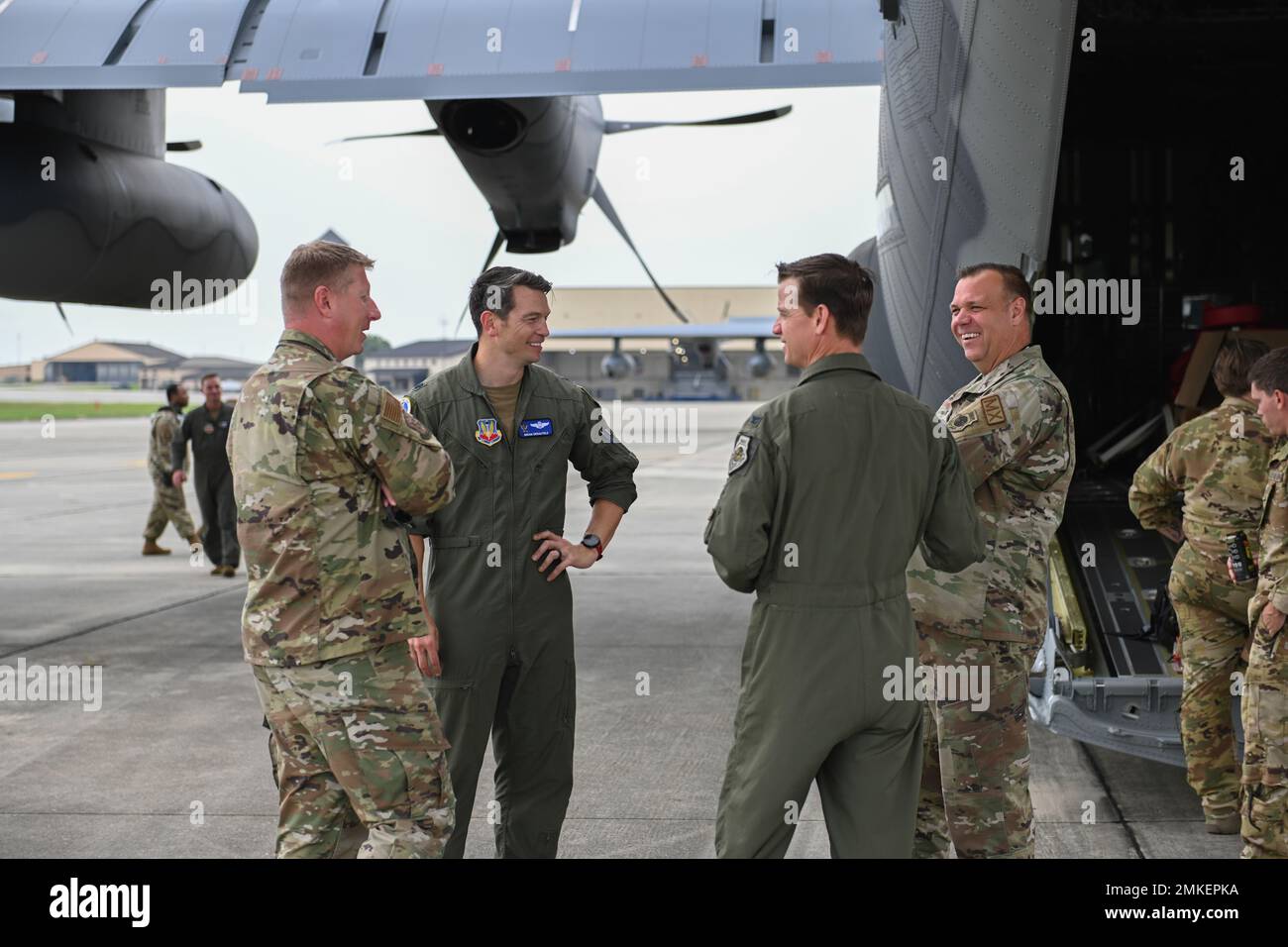 U.S. Air Force Airmen, assigned to the 23rd Wing, share a laugh after ...