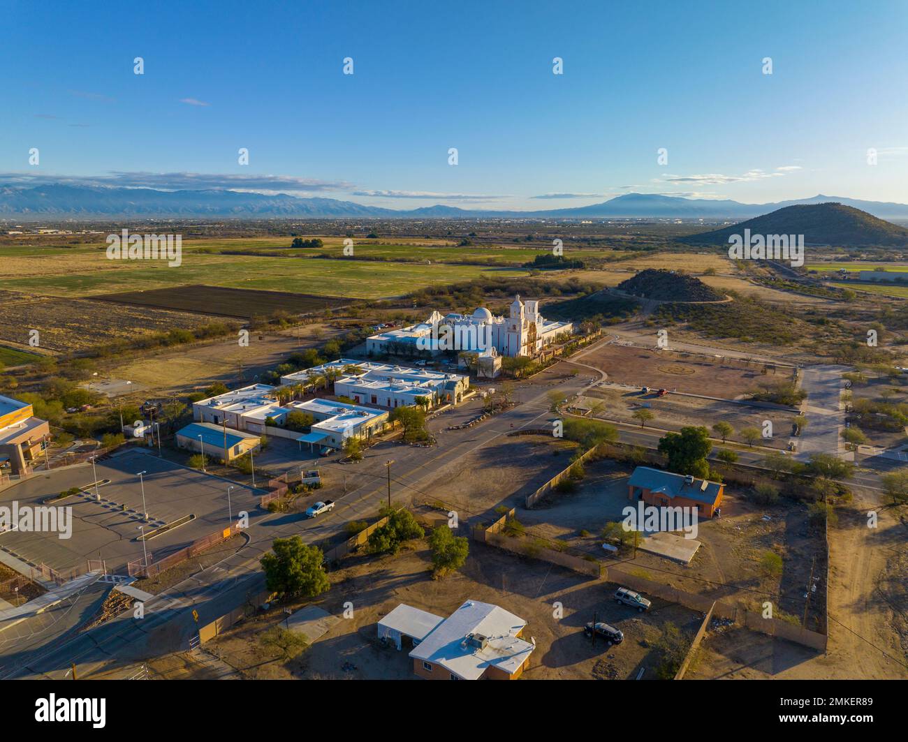 Mission San Xavier del Bac aerial view in Tohono O'odham Nation Indian ...