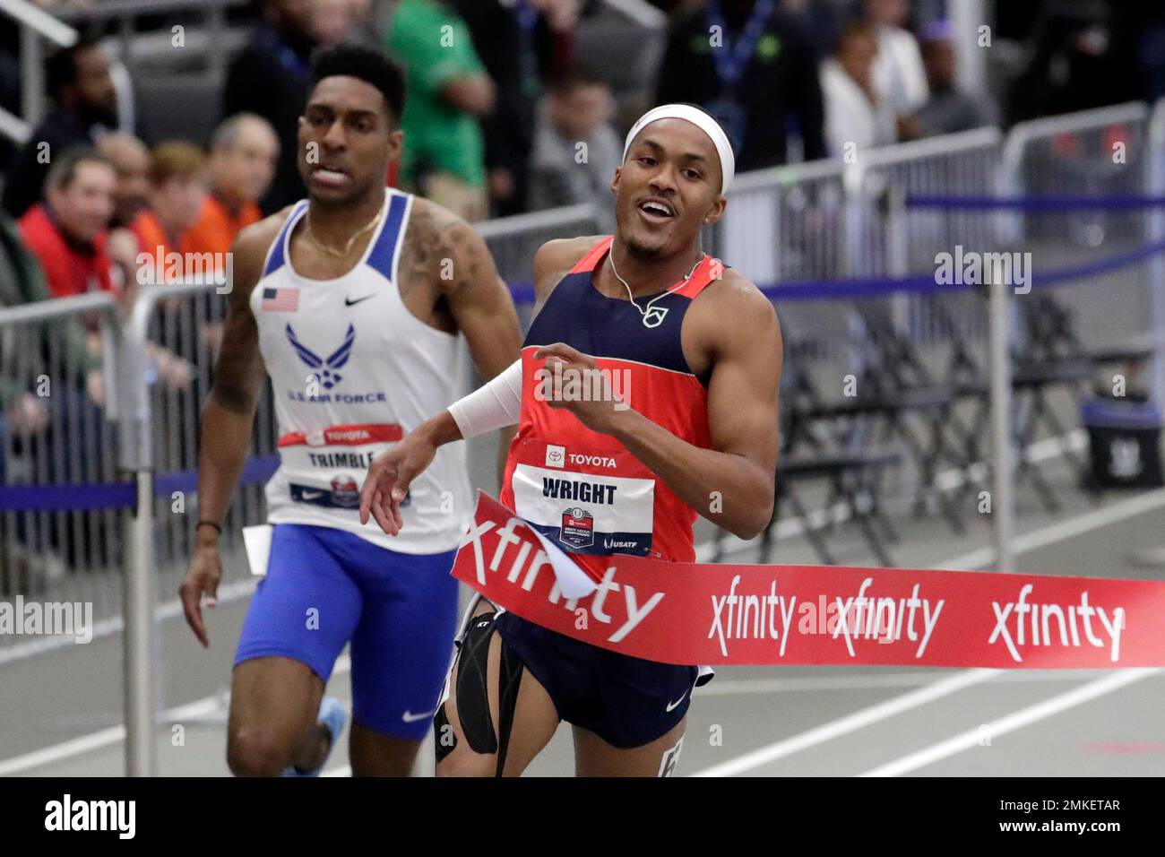 Dontavius Wright crosses the tape after winning his men's 300-meter ...