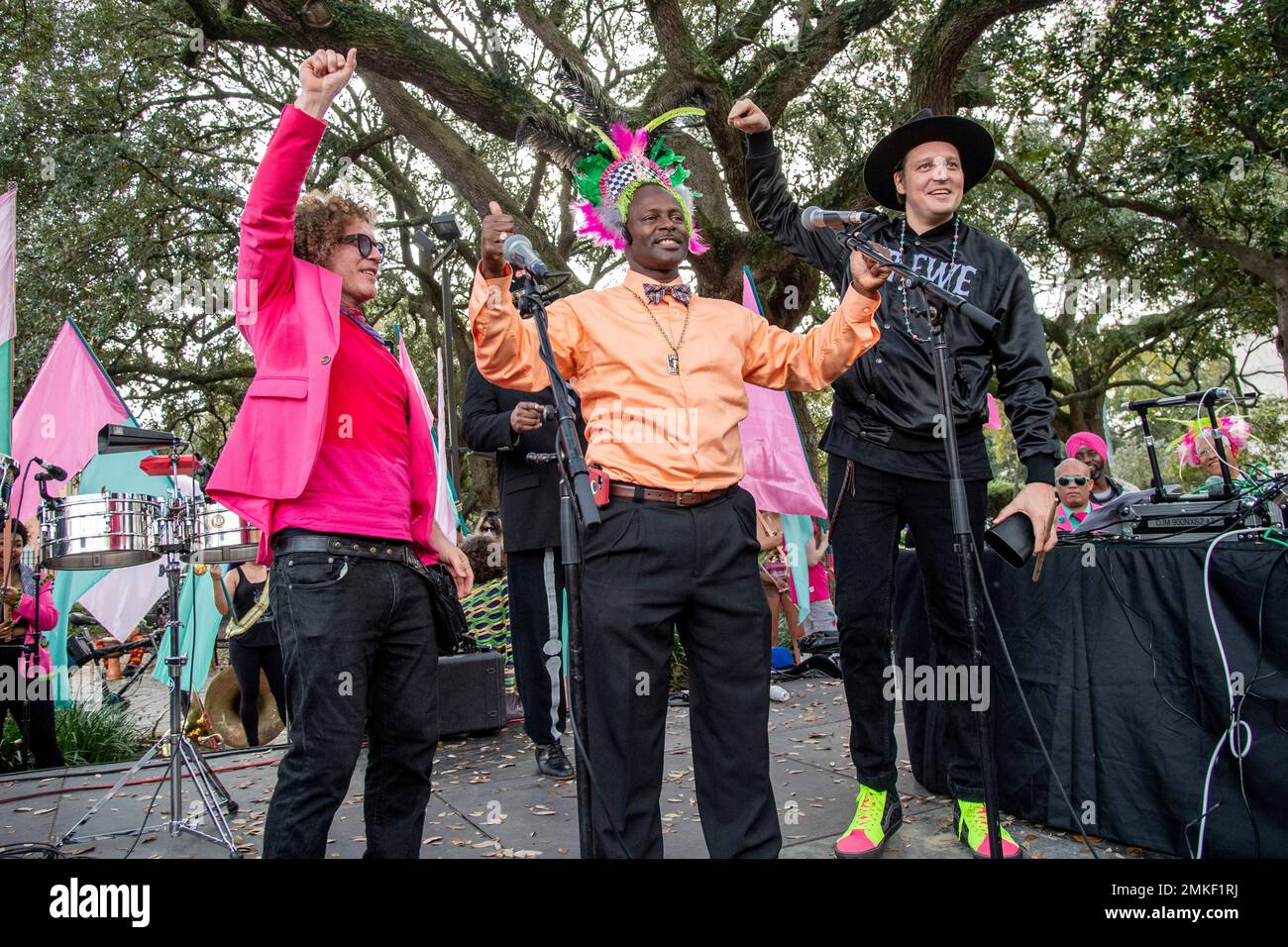 Ben Jaffe of Preservation Hall Jazz Band, from left, DJ Jubilee, and ...