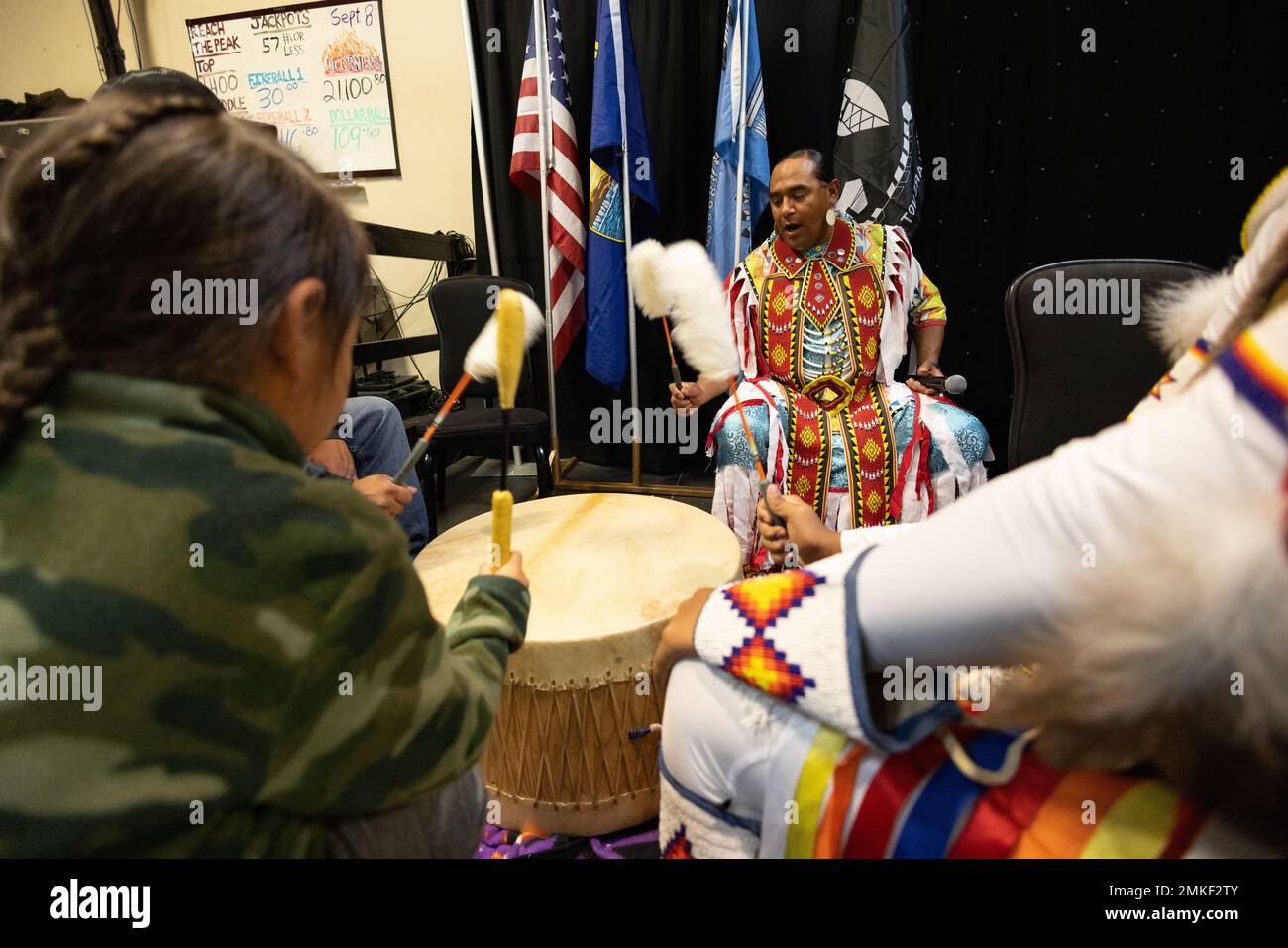 Pat Armstrong, Blackfeet Tribal Business Council member, performs with ...